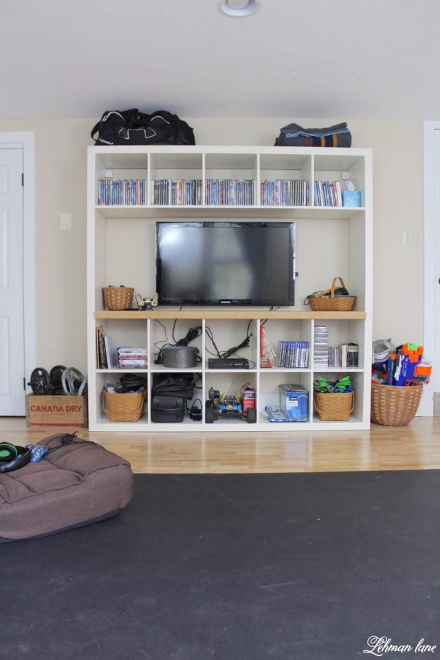 Awesome DIY Easy Kallax Ikea Hack with a Wooden Top TV Stand - Lehman Lane