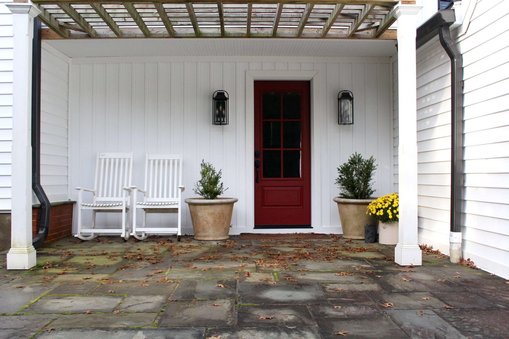 Ultimate Red Farmhouse Front Door with Windows & Planters (Easy Curb ...