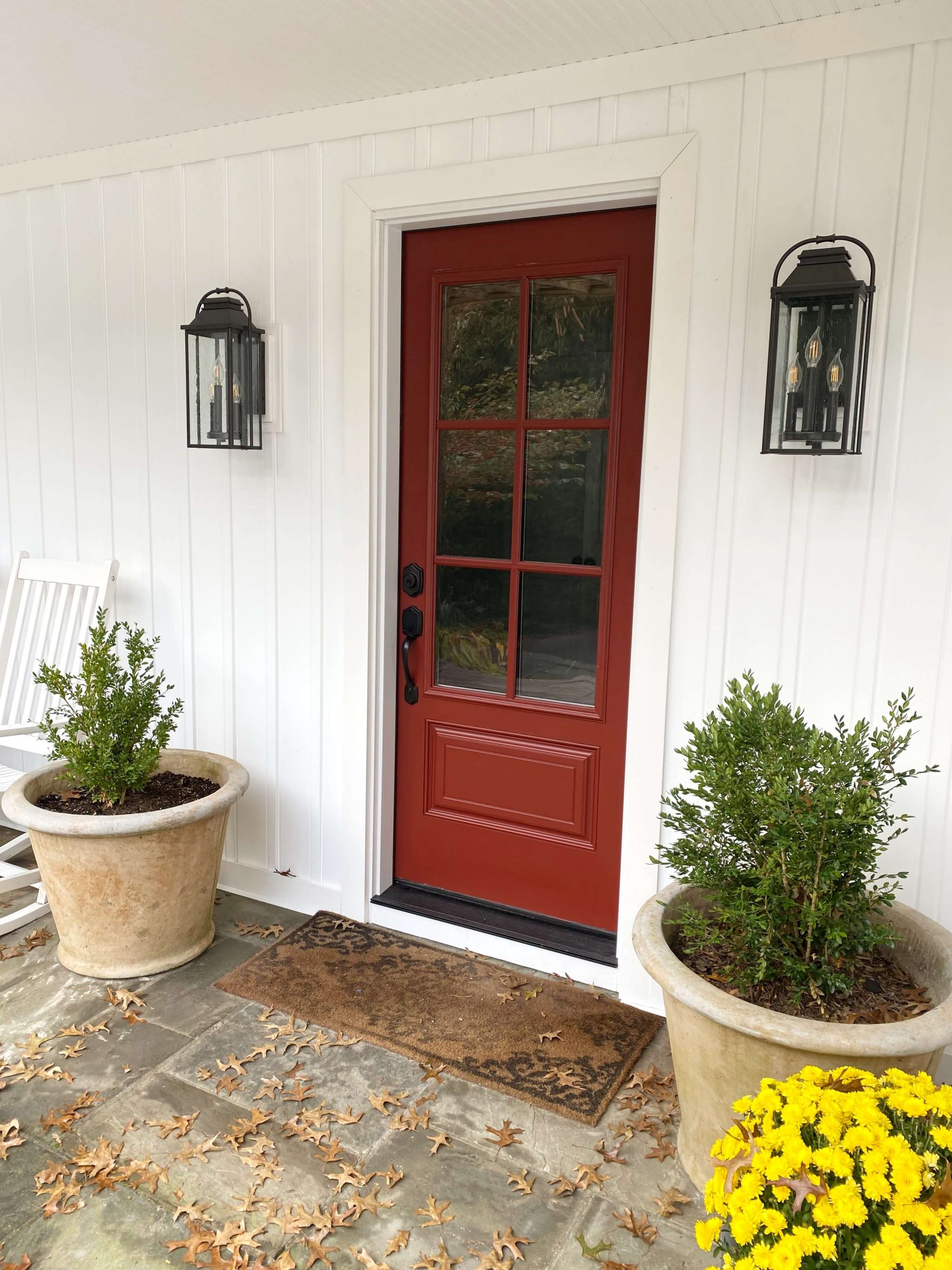Ultimate Red Farmhouse Front Door with Windows & Planters (Easy Curb ...